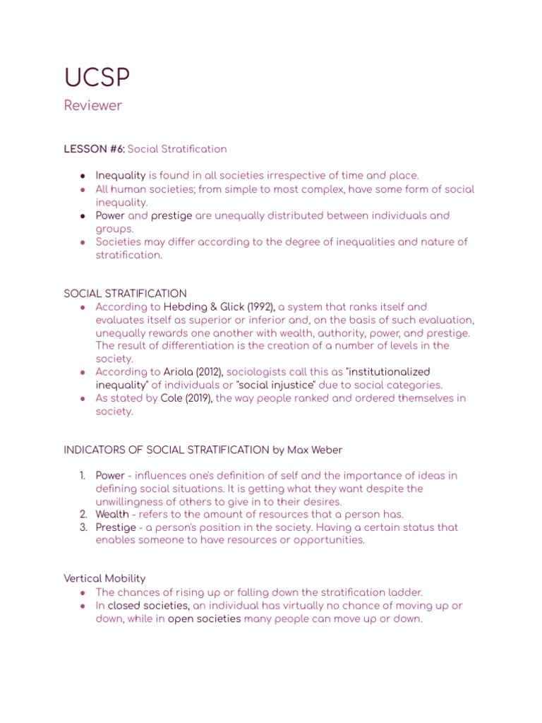 UCSP Reviewer | Download Free PDF | Social Stratification | Social Inequality