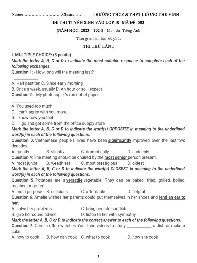De Thi Thu LTV 2023 - Lan 1 | Download Free PDF | Potato | World Heritage Site