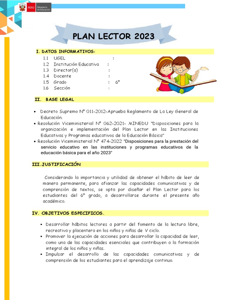 6°grado - Plan Lector-2023 | PDF | Maestros | Educación primaria