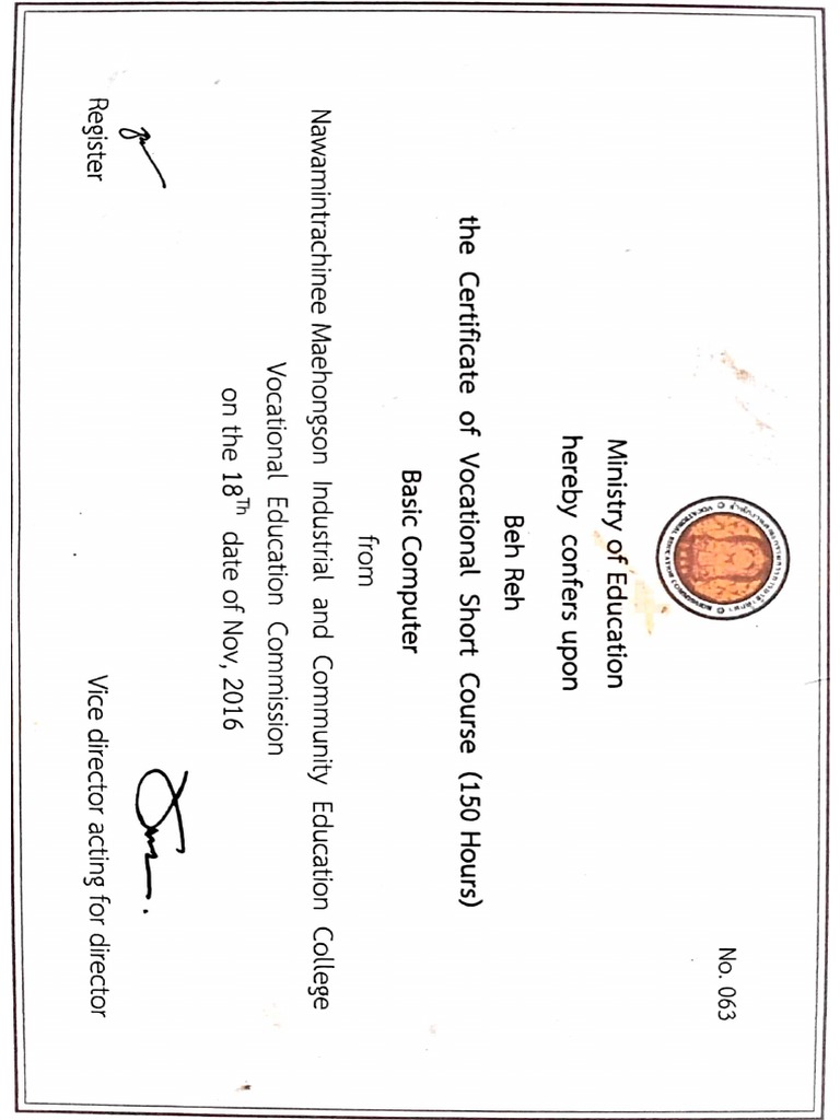 5 Bae Reh Certificate Basic Computer Training | PDF