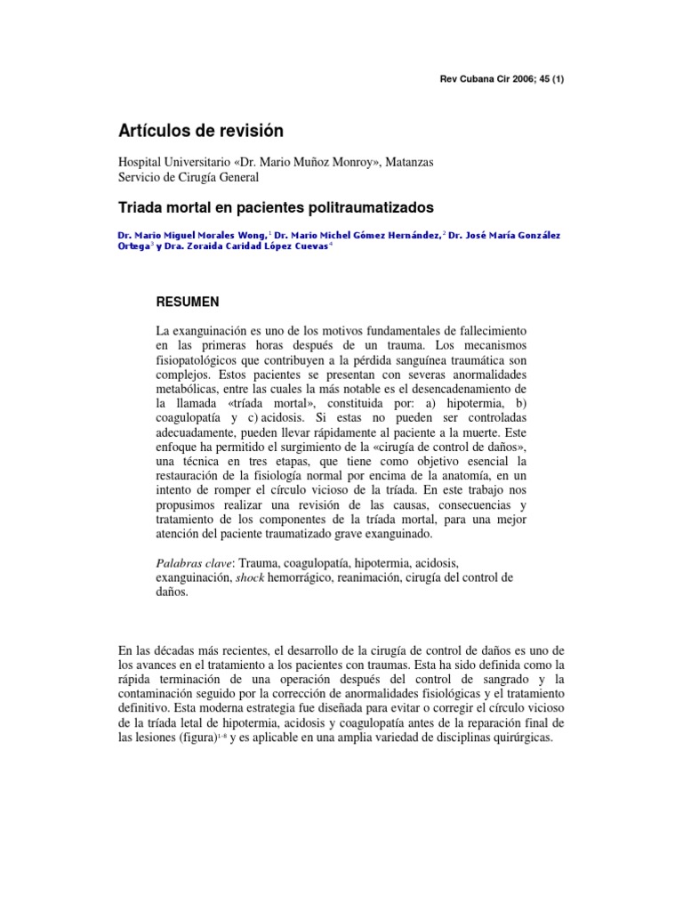 Triada mortal en trauma exanguinado | PDF | Coagulación | Plaqueta