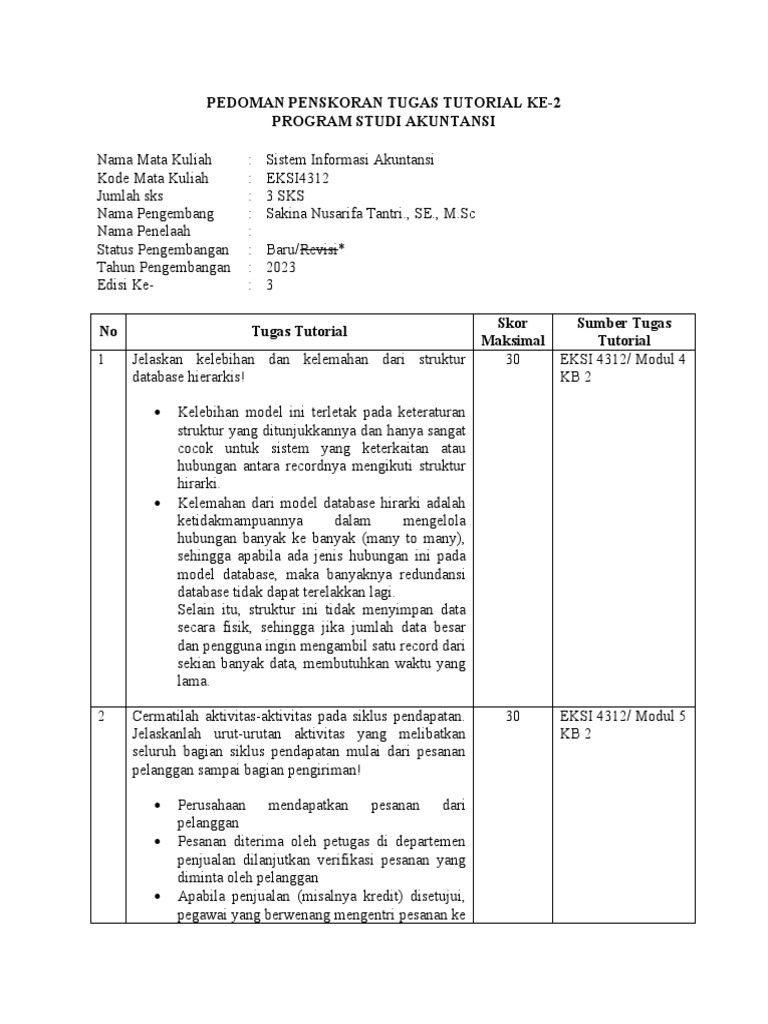 Pedoman Penskoran Tugas Tutorial 2 | PDF