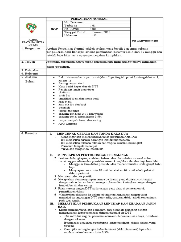 Sop Persalinan Normal | PDF