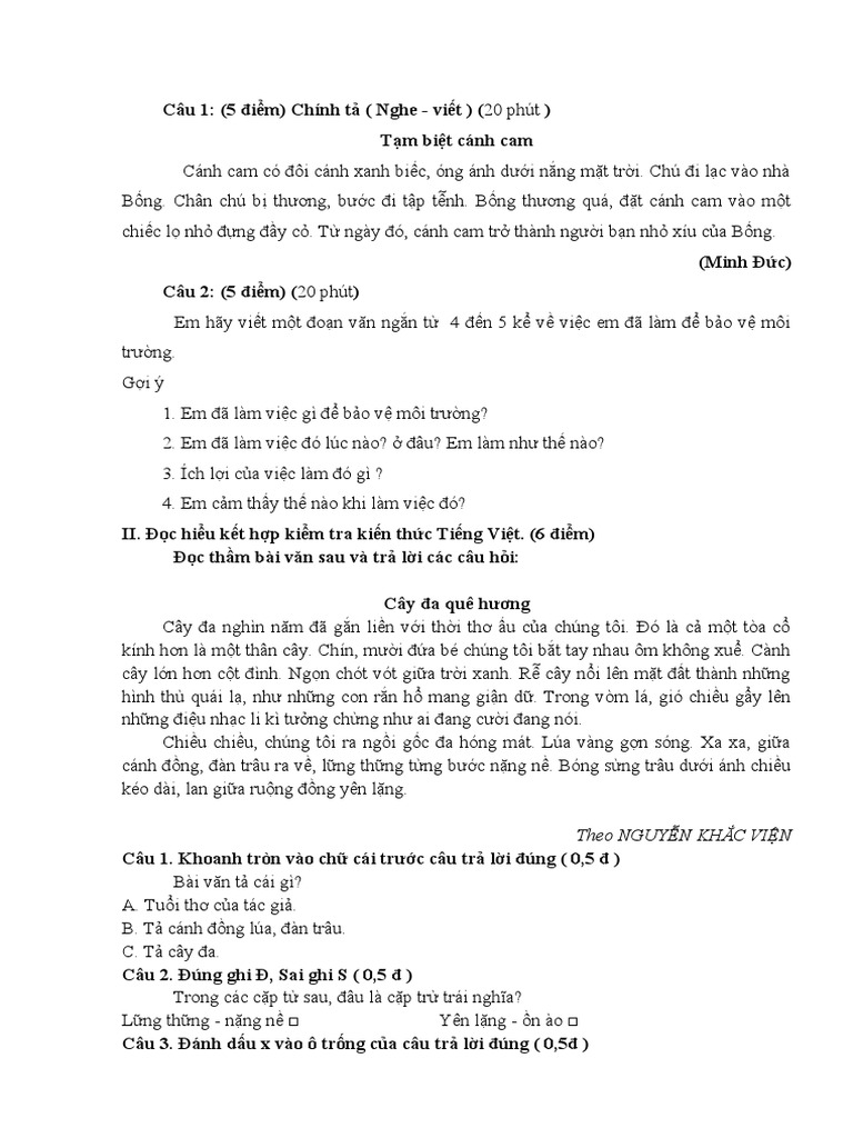 De Thi Hoc Ki 2 Lop 2 Mon Tieng Viet KN | PDF