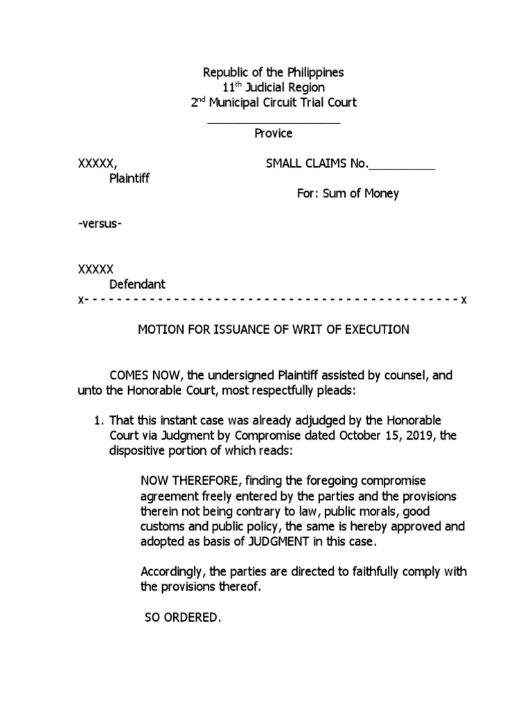 Motion For Writ of Execution SCRIBD | PDF