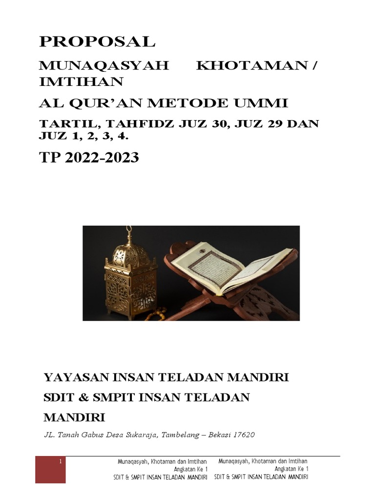Proposal Munaqosyah Dan Imtihan Smpit Itm 2022 | PDF