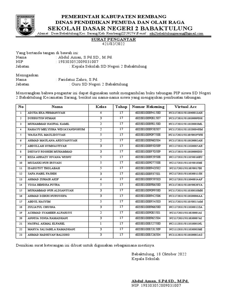 Surat Pengantar Pengambilan Tabungan Pip | PDF