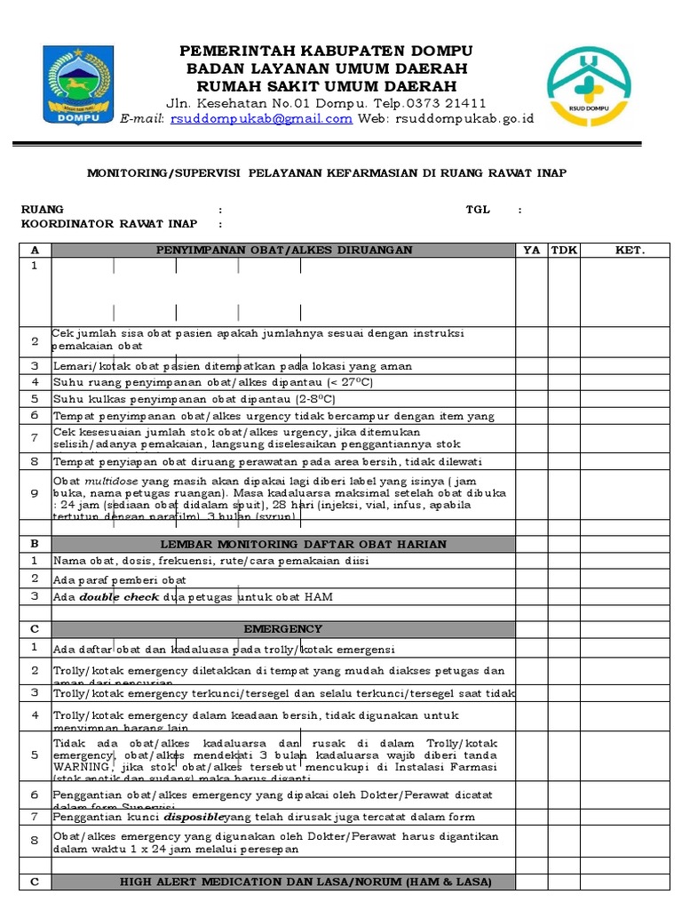 contoh checklist supervisi | PDF