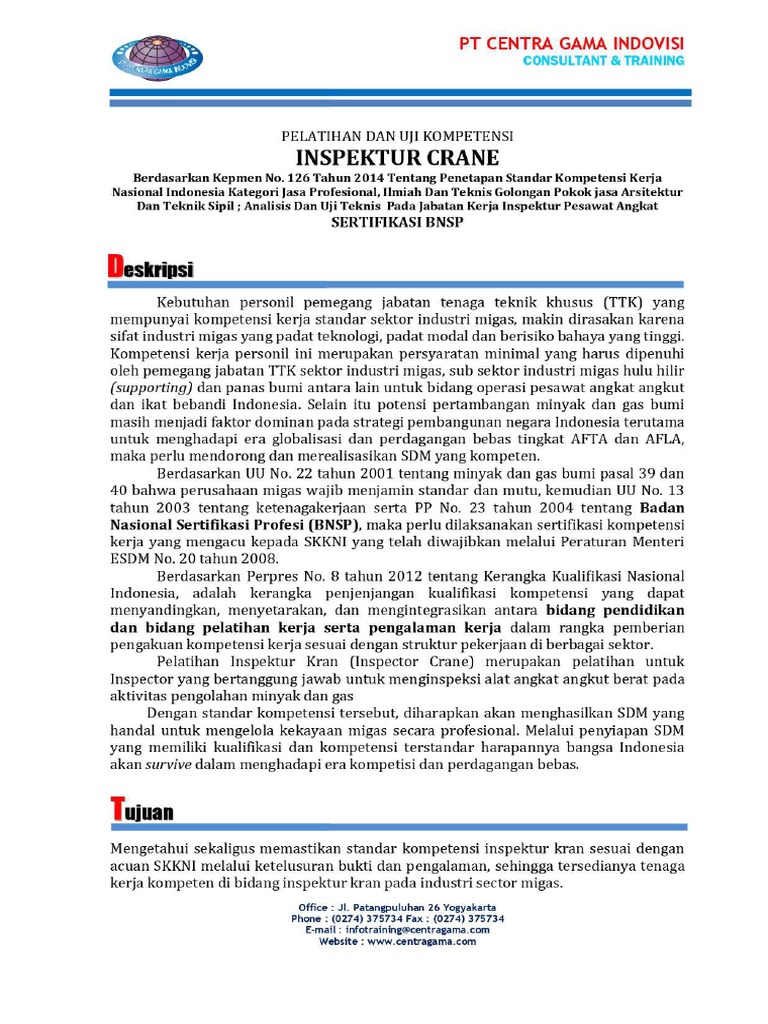 Sertifikasi BNSP Inspektur Crane | PDF