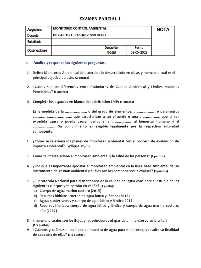 Examen Parcial 1 | PDF