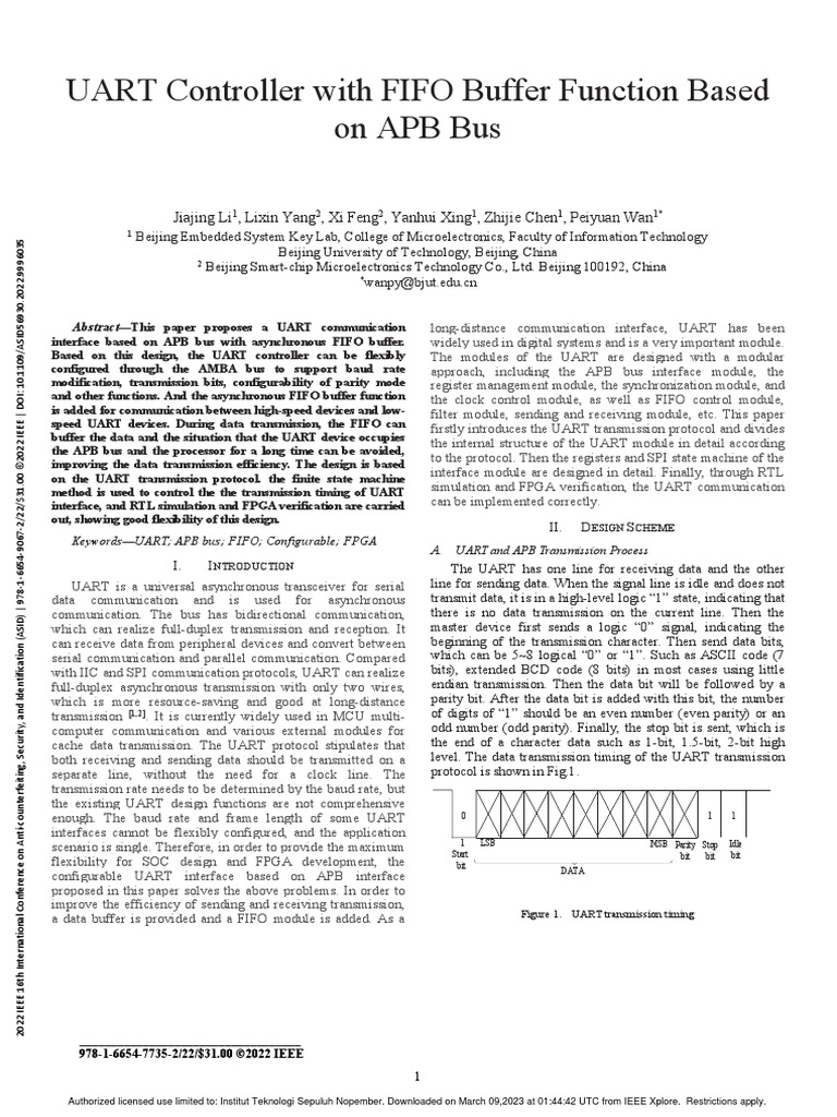 Uart Controller With Fifo Buffer Function Based On Apb Bus Pdf Field Programmable Gate Array