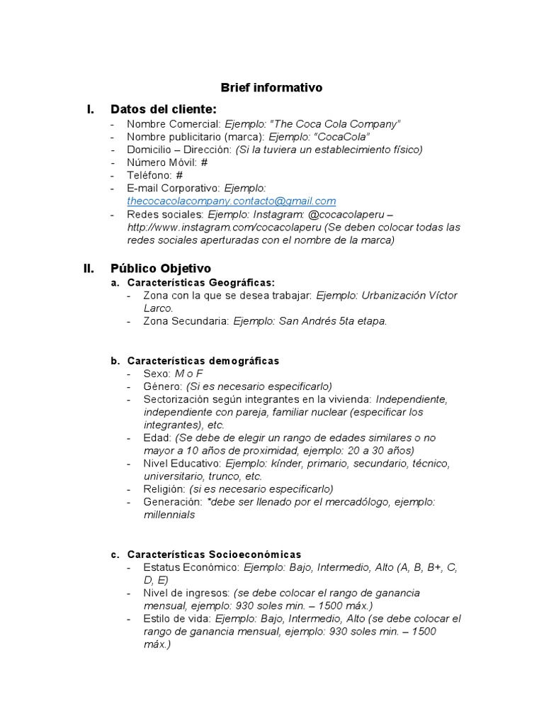 Brief-Informativo-sobre-cliente-marca | PDF | Marketing | Marca