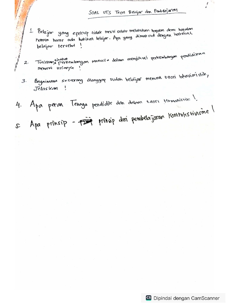 Soal Uts Teori Belajar Dan Pembelajaran | PDF