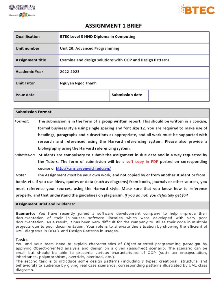 Unit 20 - Vo Nguyen Duy Nam - GCS200888 - Assignment Brief 1 PDF | PDF ...