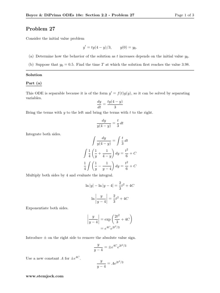 BoyceODEch2s2p27 PDF | PDF | Ordinary Differential Equation | Mathematical Relations