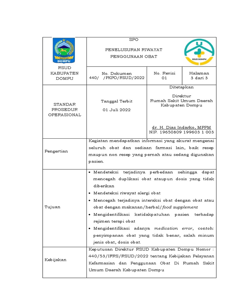 Spo Penelusuran Riwayat Penggunaan Obat | PDF