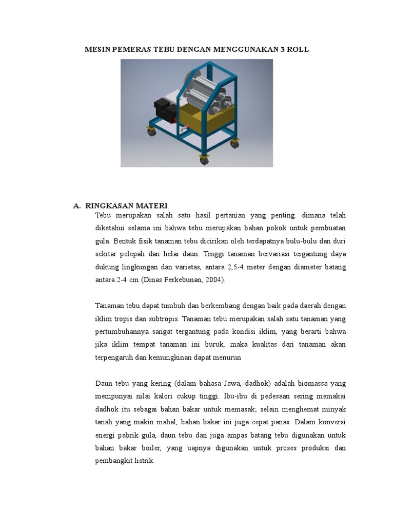 Ringkasan Mesin Pemeras Tebu Dengan Menggunakan 3 Roll | PDF