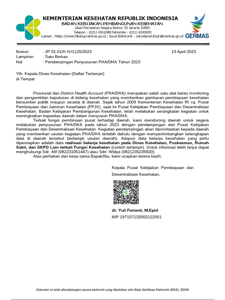 Surat Pendampingan Penyusunan PHA DHA Tahun 2023 PDF | PDF
