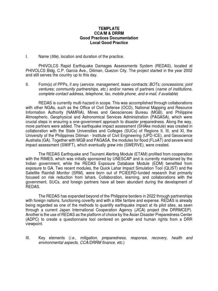 Good Practice Documentation - Philippines-REDAS | PDF | Disaster Risk Reduction | Emergency ...