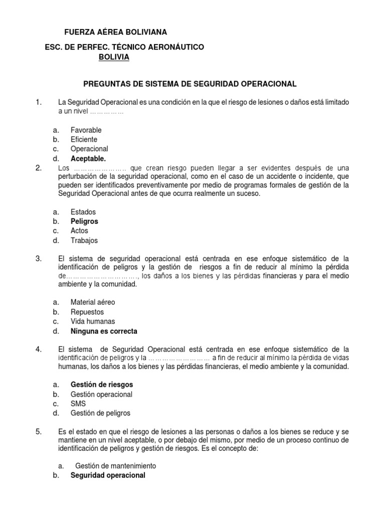 Preguntas sobre Seguridad Operacional en Aviación | PDF | Riesgo | Valores