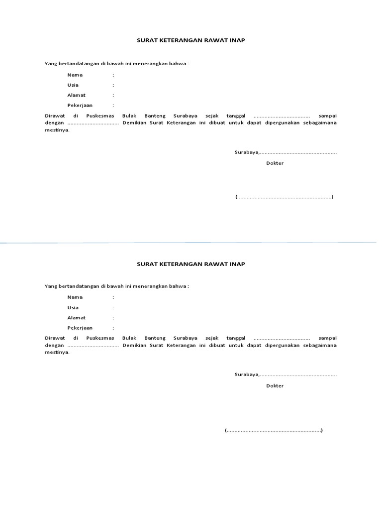 Surat Keterangan Rawat Inap | PDF