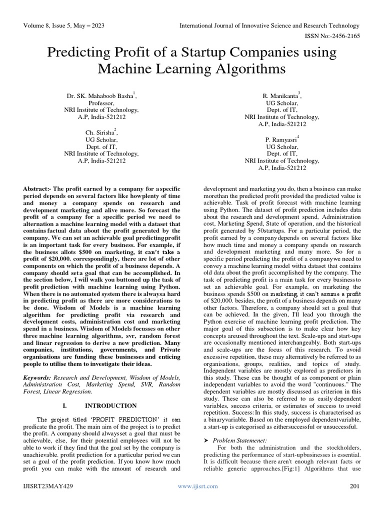 Predicting Profit of A Startup Companies Using Machine Learning ... Predicting Profit of A Startup Companies Using Machine Learning ...