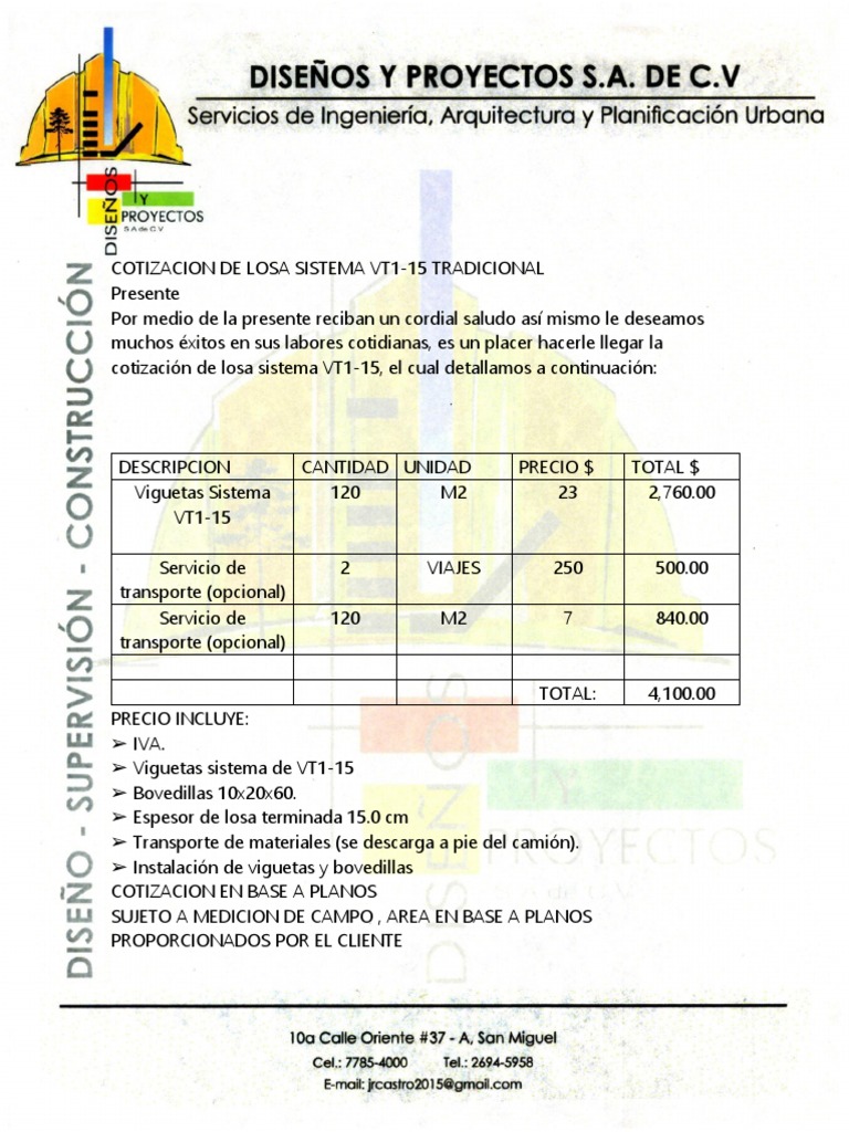 Cotización Losa VT1-15 Tradicional | PDF | Hogar, jardinería y ...