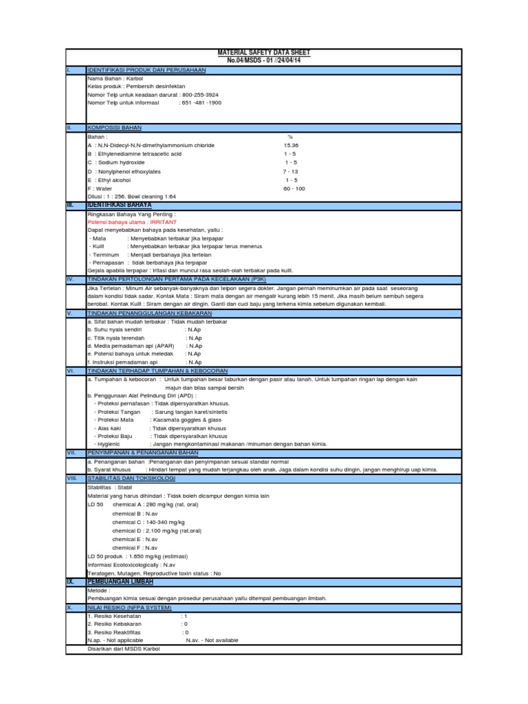 SAFETY GUIDELINES FOR CARBOL DISINFECTANT CLEANER | PDF