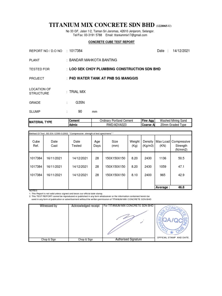 Trial Mix Report - Test Cube 3 | PDF | Concrete | Building Materials