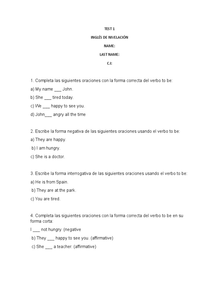 English Level Test: Verb Forms | PDF