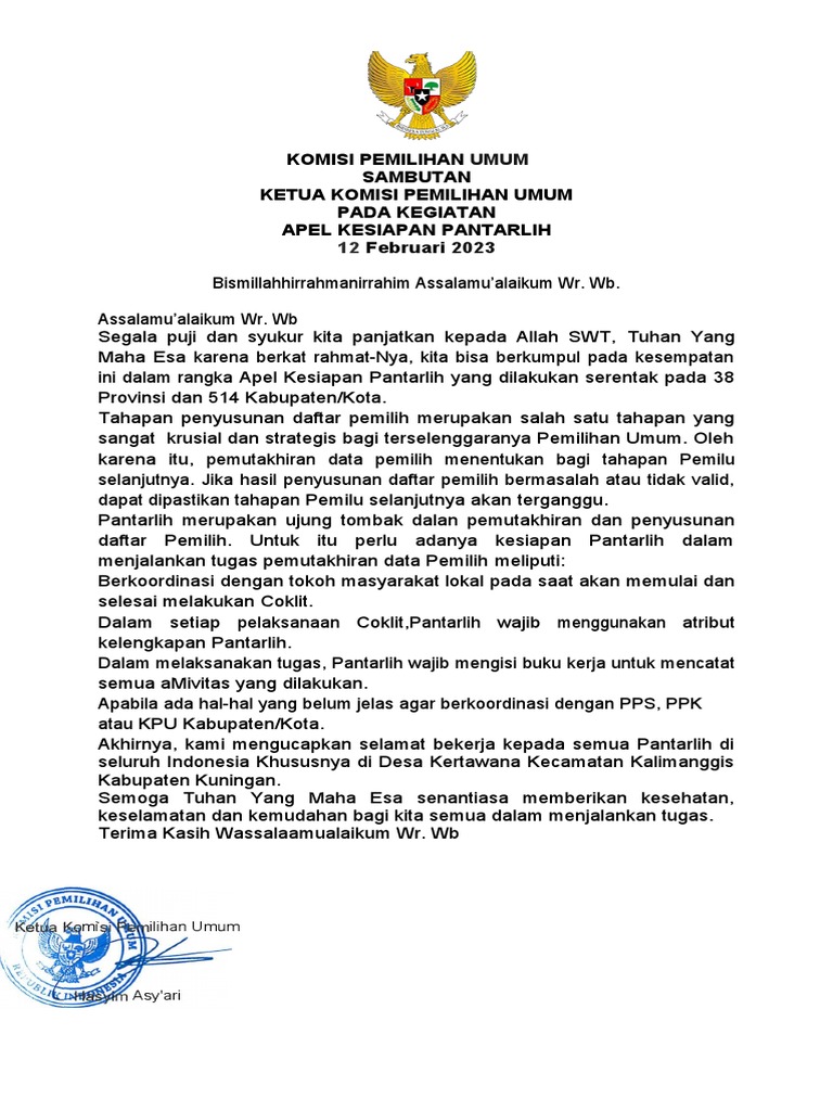 Sambutan Ketua Komisi Pemilihan Umum | PDF