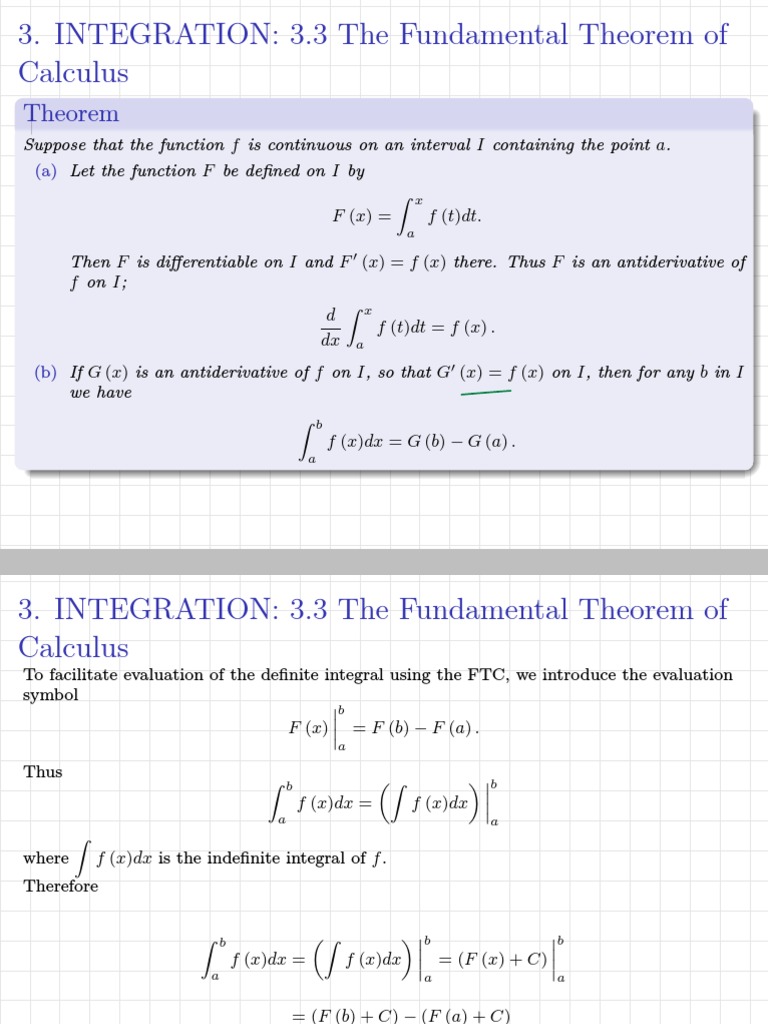 Fundamental Theorem of Calculus Explained | PDF | Integral | Mathematical Concepts