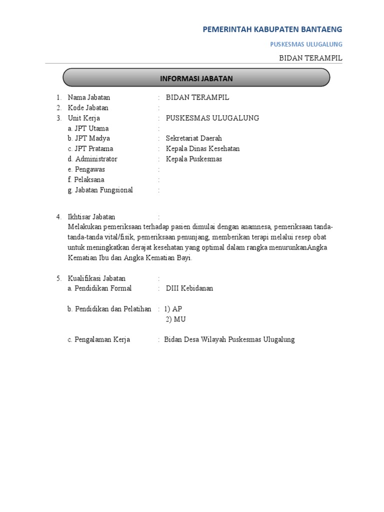 Anjab Bidan Terampil Irawati | PDF | Pengembangan Diri | Kesehatan Holistik