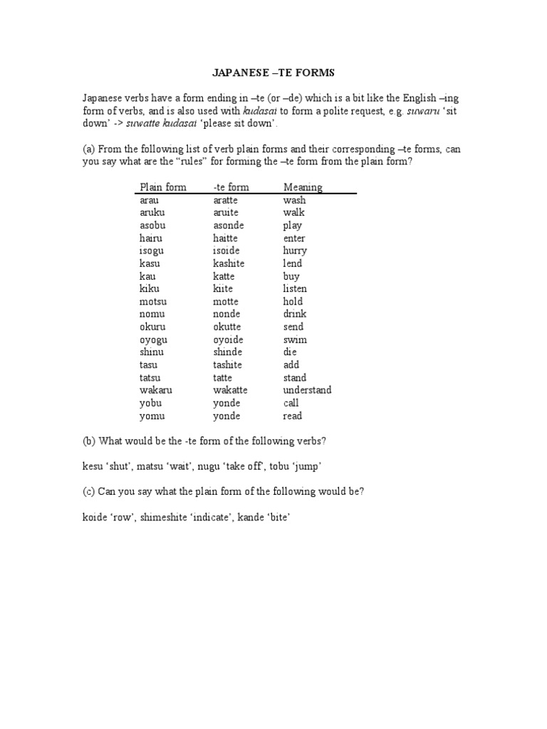 Japanese Te Forms | PDF | Linguistic Typology | Human Communication