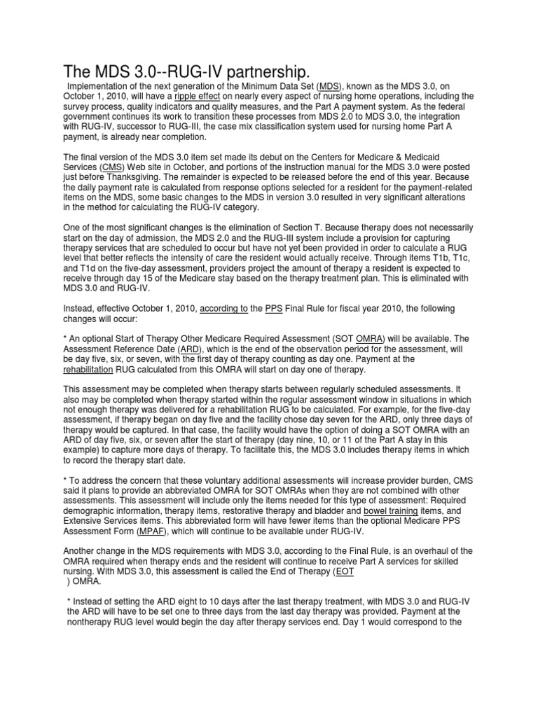 The MDS 3.0 - RUG IV | PDF | Nursing Home Care | Medicare (United States)