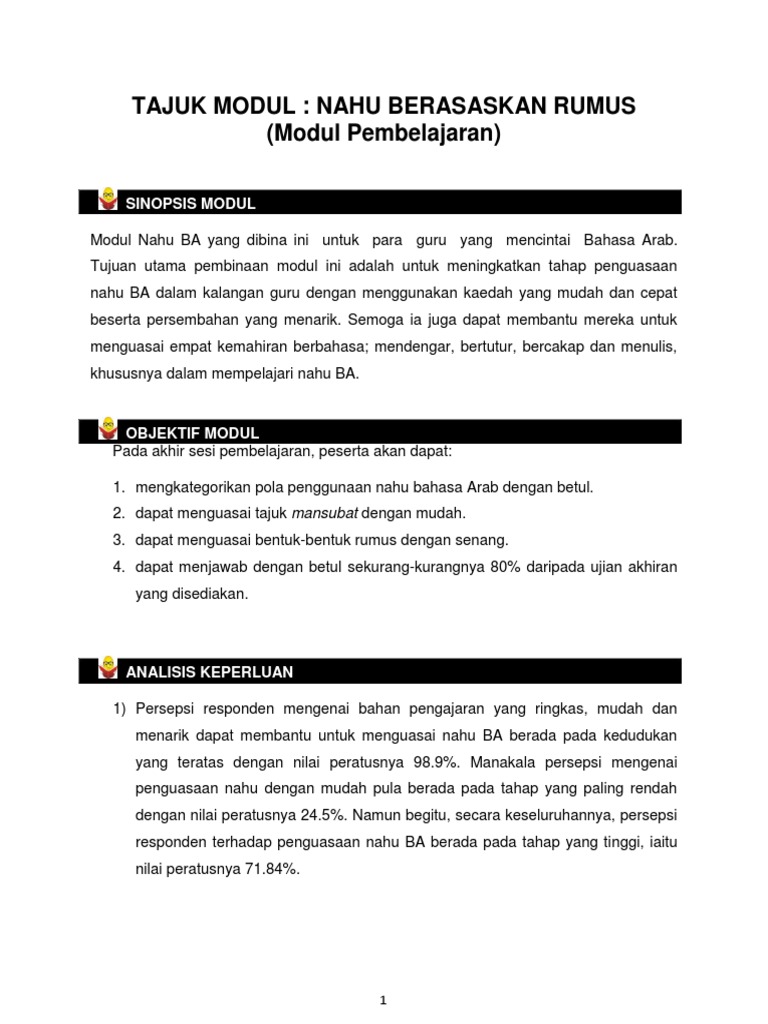 MODUL RUMUS NAHU BAHASA ARAB IPGKIK 2022 | PDF
