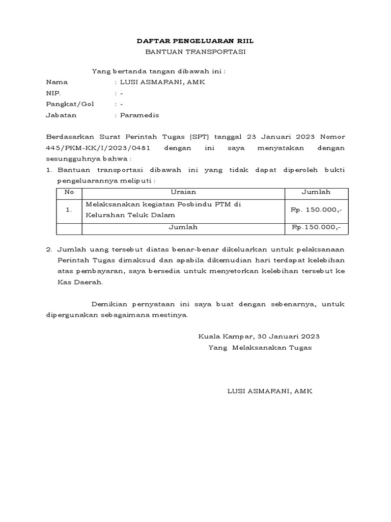 Daftar Pengeluaran Riil Posbindu Agustus | PDF