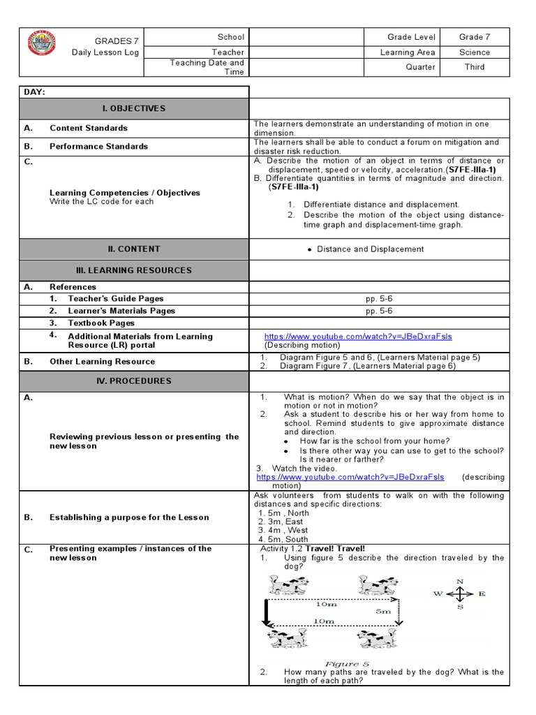 DLL G7 Q3 Lesson 2 Displacement | PDF | Distance | Length