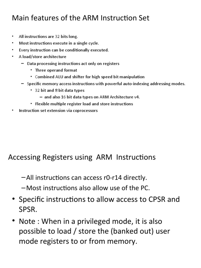 Overview of ARM Instruction Set Features | PDF | Computer Hardware ...