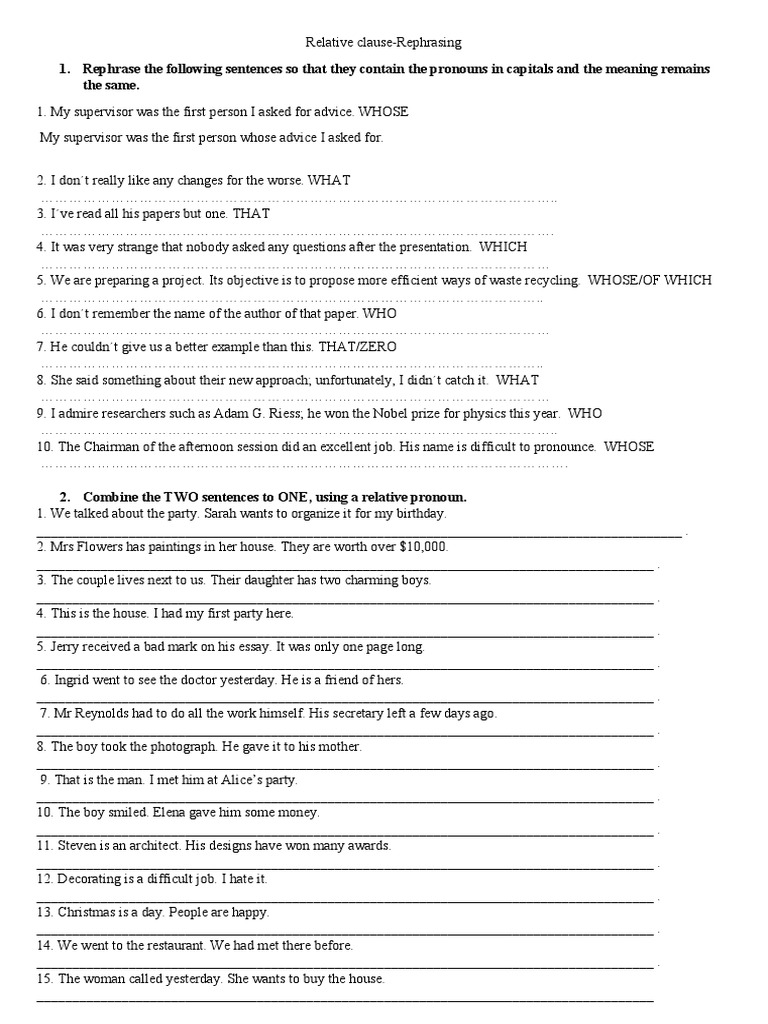 Relative Clause Rephrasing | PDF | Syntax