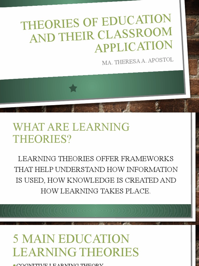 Theories of Education and Their Classroom Application | PDF | Learning Theory (Education ...