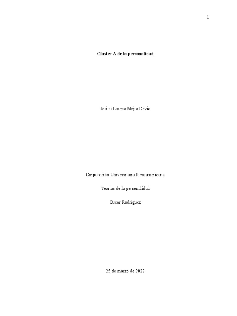 T. Cluster A de La Personalidad (Cuadro Comparativo) | PDF | Ciencias ...