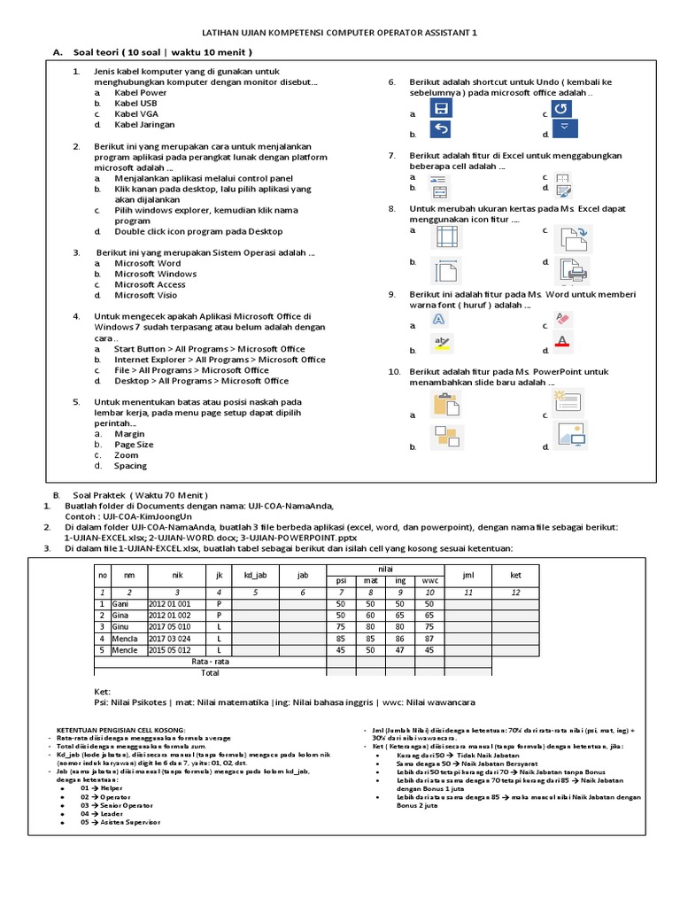 Latihan Ujian Kompetensi Computer Operator Assistant 1 | PDF | Komputer