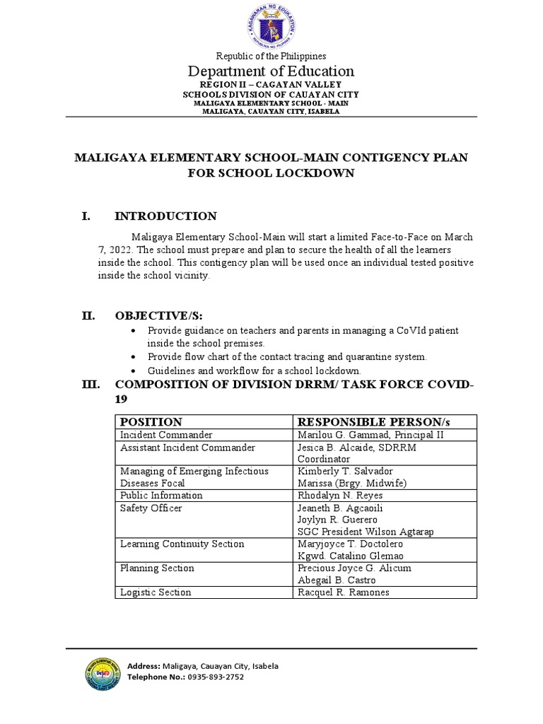 Contigency Plan For School Lockdown | PDF