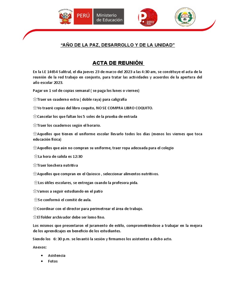 Acta de Reunión - 2023 | PDF