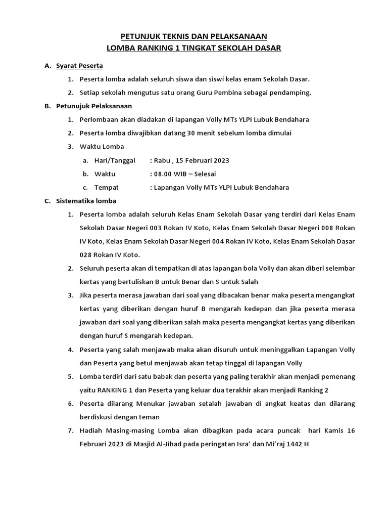 Lomba Ranking 1 SD di MTs YLPI | PDF | Olahraga & Rekreasi