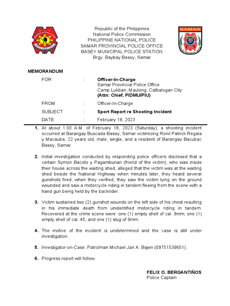 Spot Report Re Shotting Incident | PDF