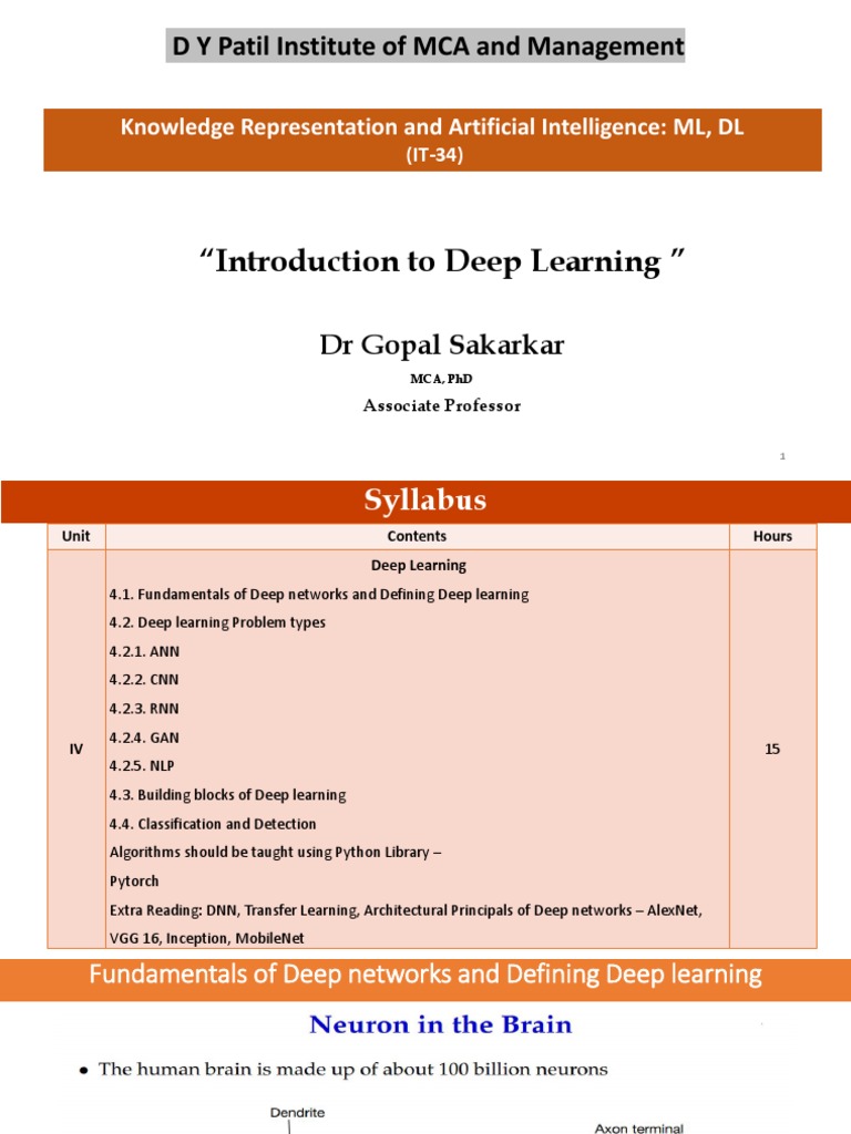 Introduction To Deep Learning | PDF | Artificial Neural Network | Deep Learning