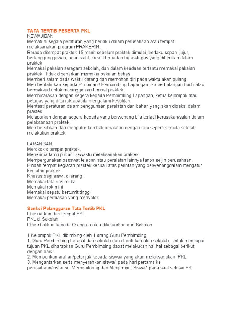Tata Tertib Peserta PKL | PDF | Karier & Perkembangan | Bisnis