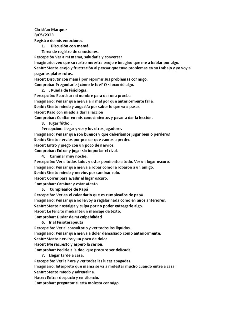 Registro de emociones de Christian Márquez | PDF | Artes del Lenguaje y ...